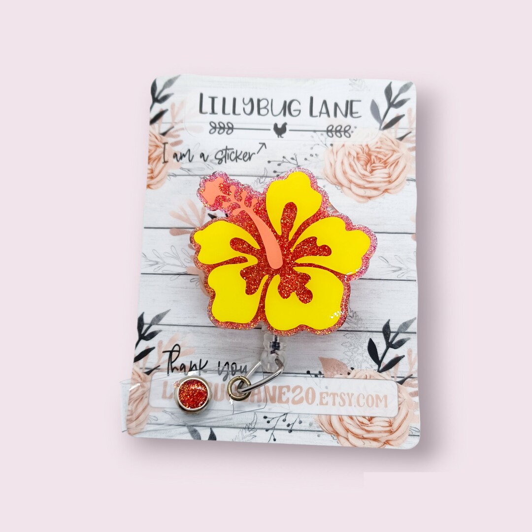 Hibiscus Badge Reel, Summer Floral ID Holder, Flower Badge Pull - Etsy