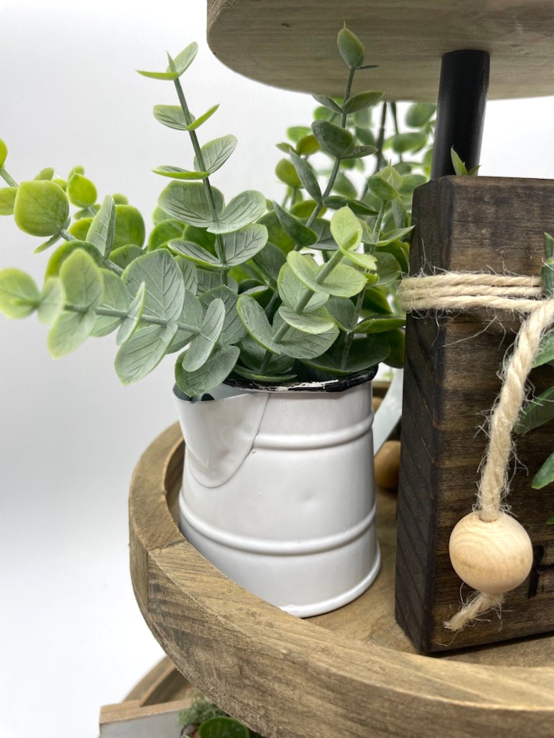Mini Greenery Decor in White Pitcher, Little Arrangement for Farmhouse ...