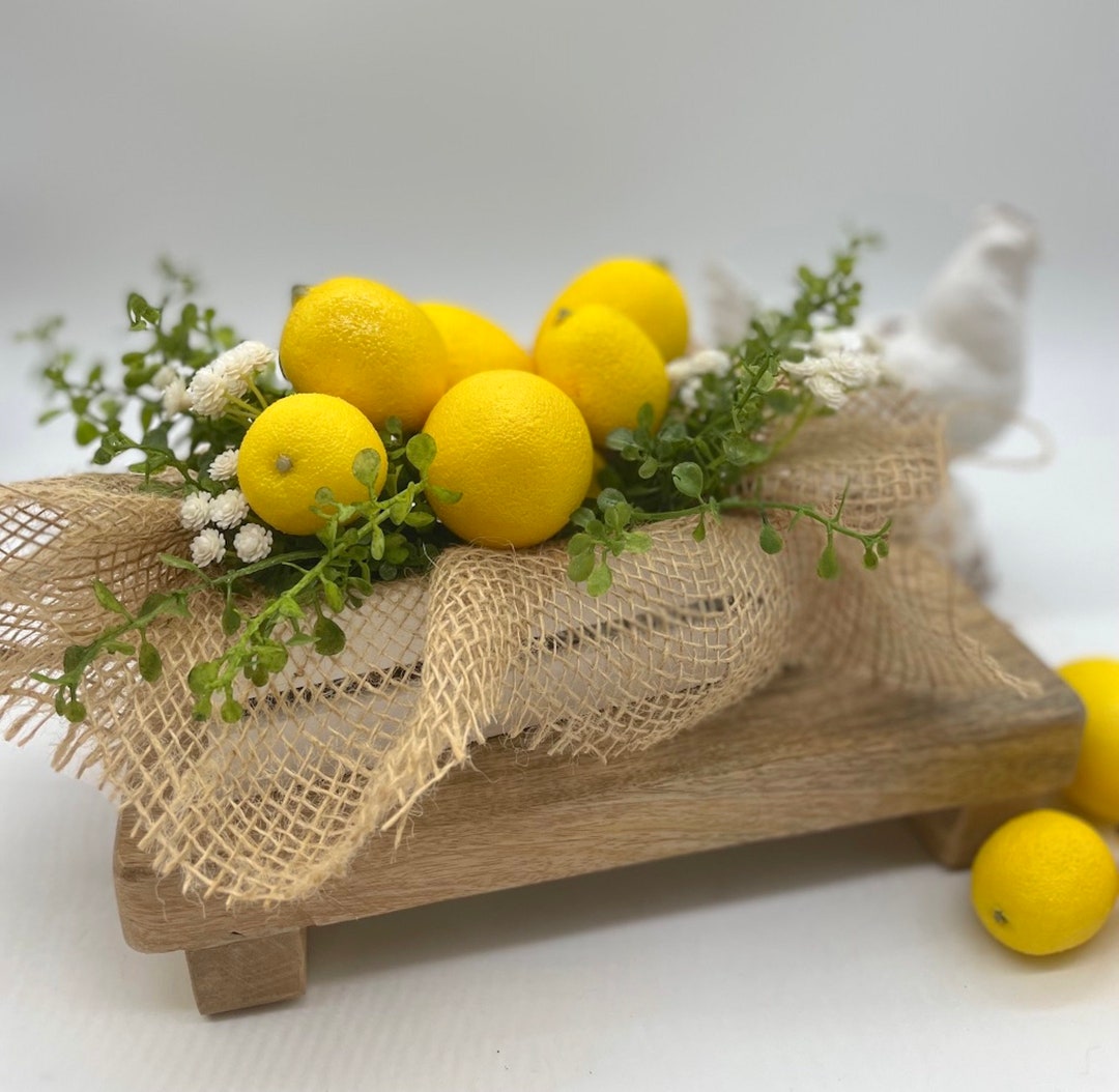 Lemon Tier Decor, Small Wooden Crate With Fake Lemons, Artificial Fruit ...