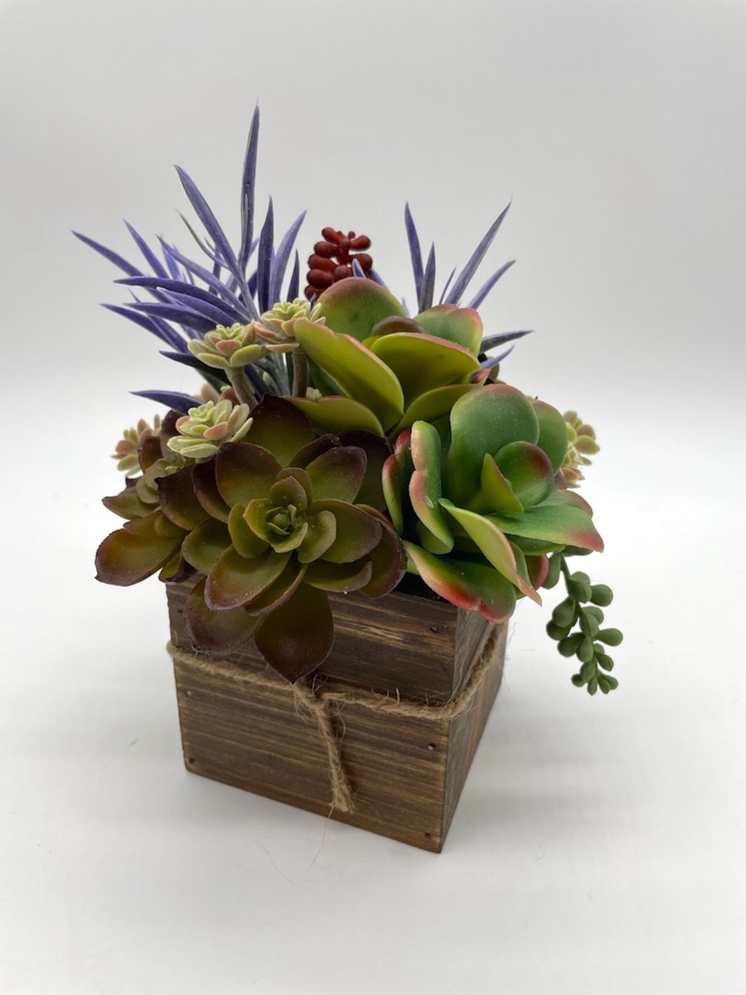 Artificial Succulent Arrangement in Wooden Planter, Small Succulents ...