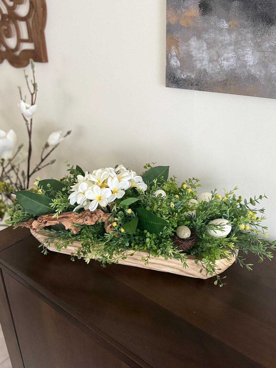 Easter Centerpiece With Wooden Bowl, Easter Tabletop Housewarming Gift ...