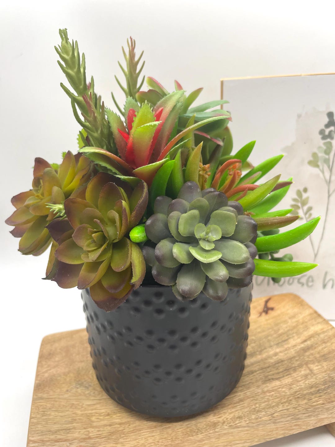 Fake Succulents in Black Pot, Realistic Potted Succulent Centerpiece ...