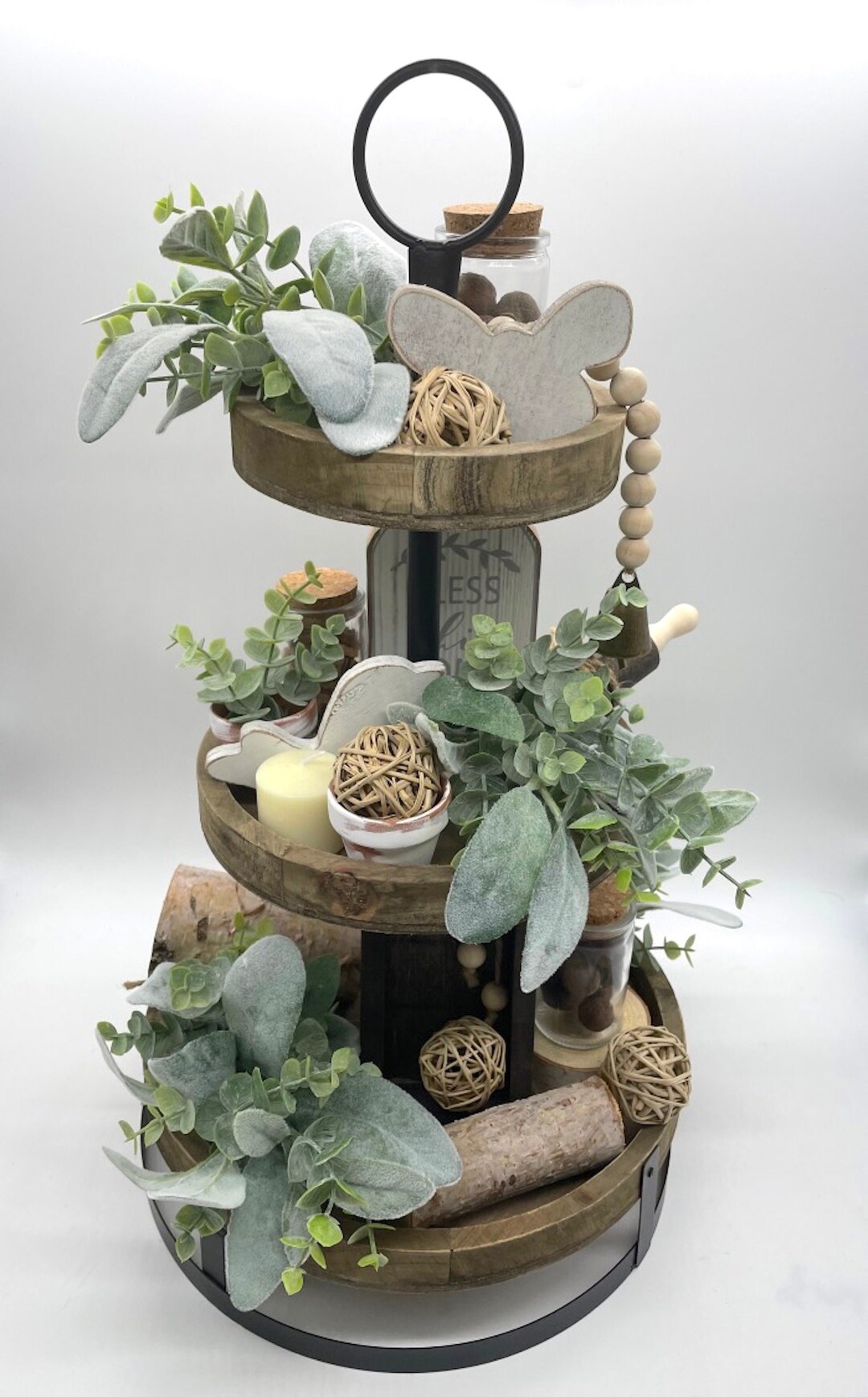 Mini Greenery Tiered Tray Decor, Tier Garland SET of 3, Faux Eucalyptus ...