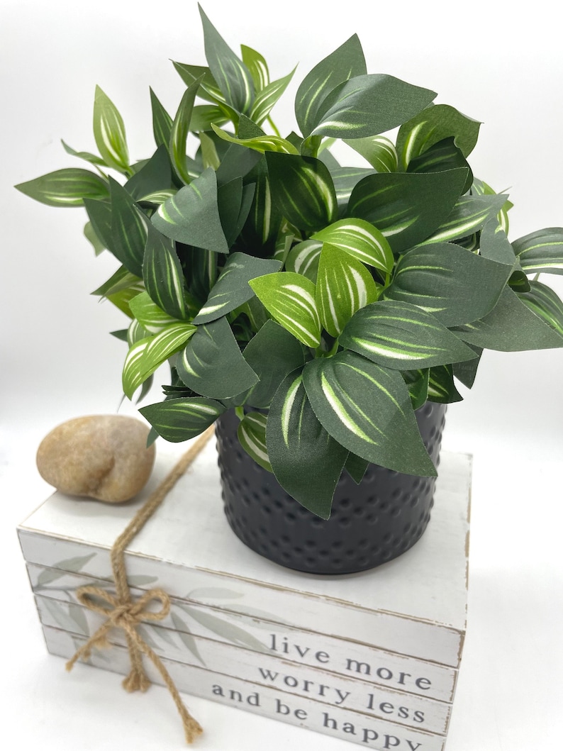 Small Fake Plants in Black Pot, Elegant Faux Greenery for Office Desk ...