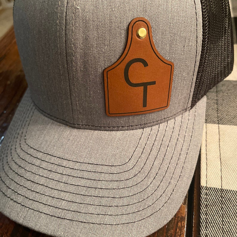 Your Custom Brand Leather Ear Tag Trucker Hat Personalized - Etsy