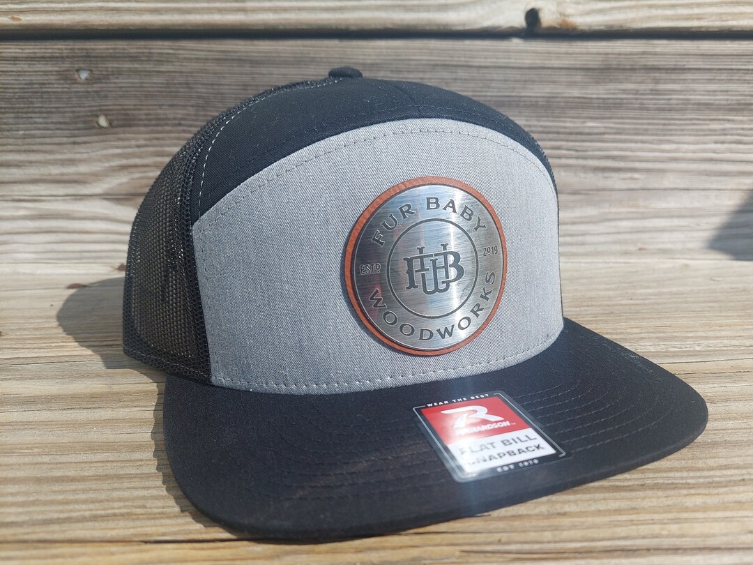 Custom Made Your Logo Brushed Metal Look on Leather Patch Hat Leather ...