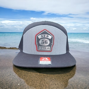 Custom Made Fire Department Shield Brushed Metal on Leather Patch Hat ...