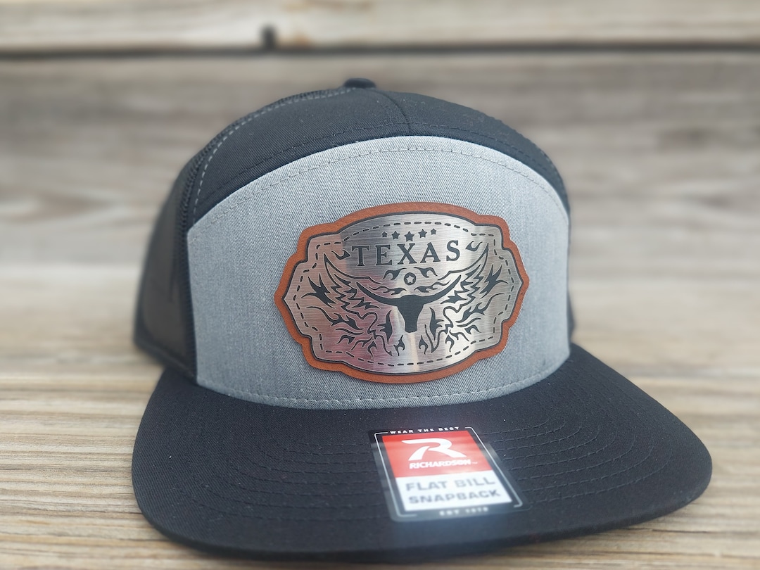 Texas Belt Buckle Brushed Metal Look on Leather Patch Hat Leather Patch ...