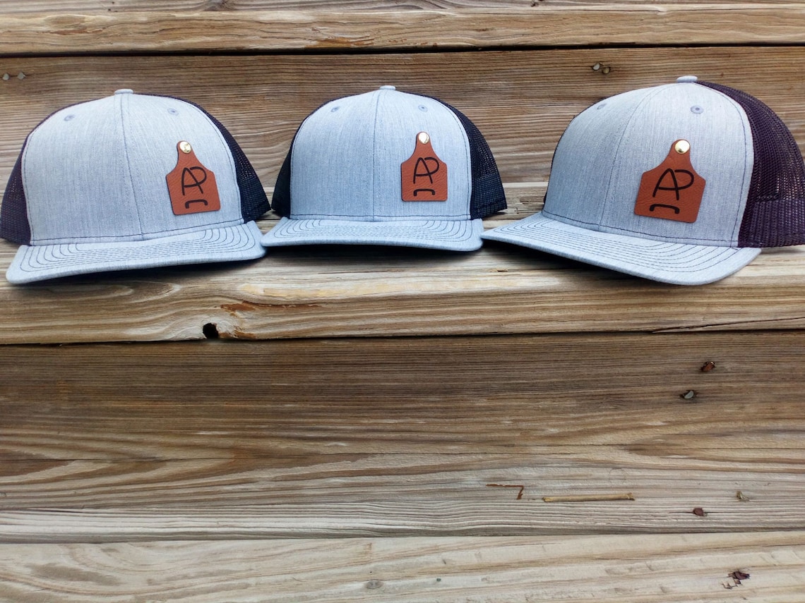 Your Custom Brand Leather Ear Tag Trucker Hat Personalized - Etsy