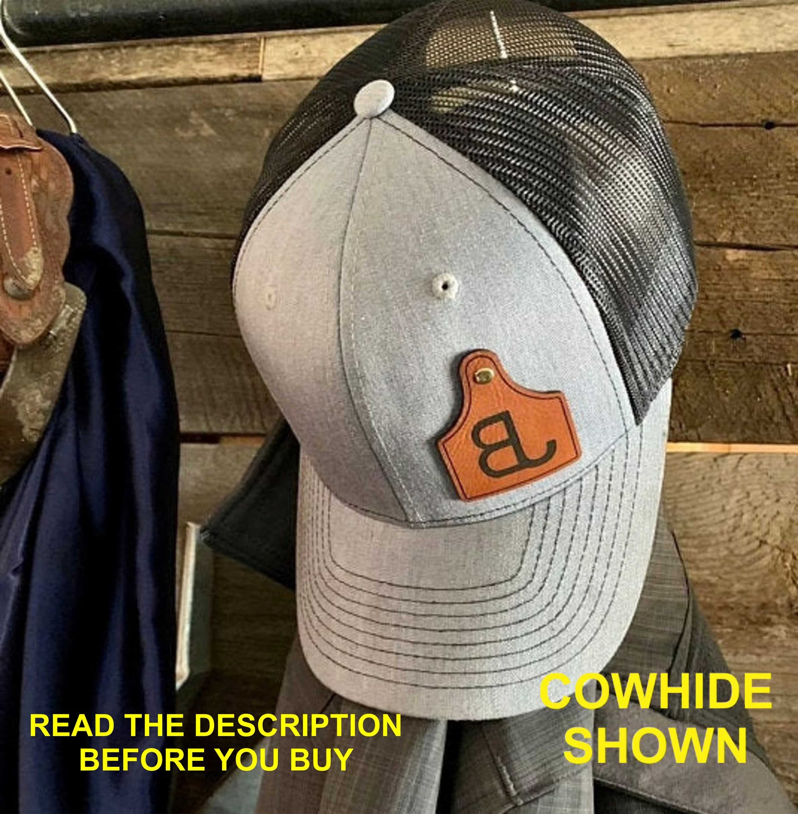 Your Custom Brand Leather Ear Tag Trucker Hat Personalized - Etsy