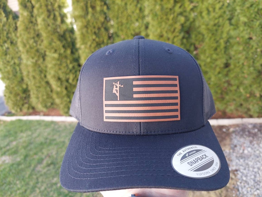 Lineman Hat, American Flag Lineman Hat, Hat , Cap, Leather Engraved ...