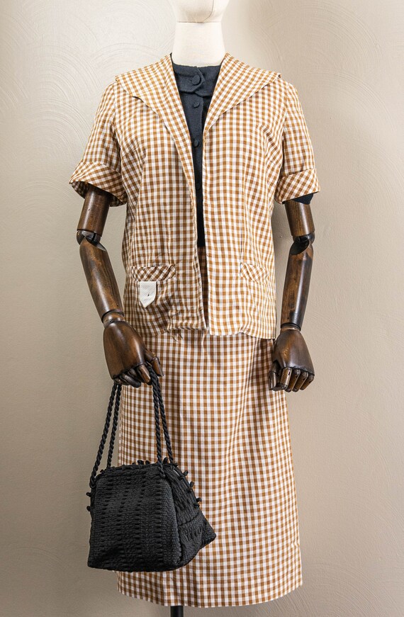 Chic Academia Styled 50s/60s Brown Gingham Suit Set, … - Gem