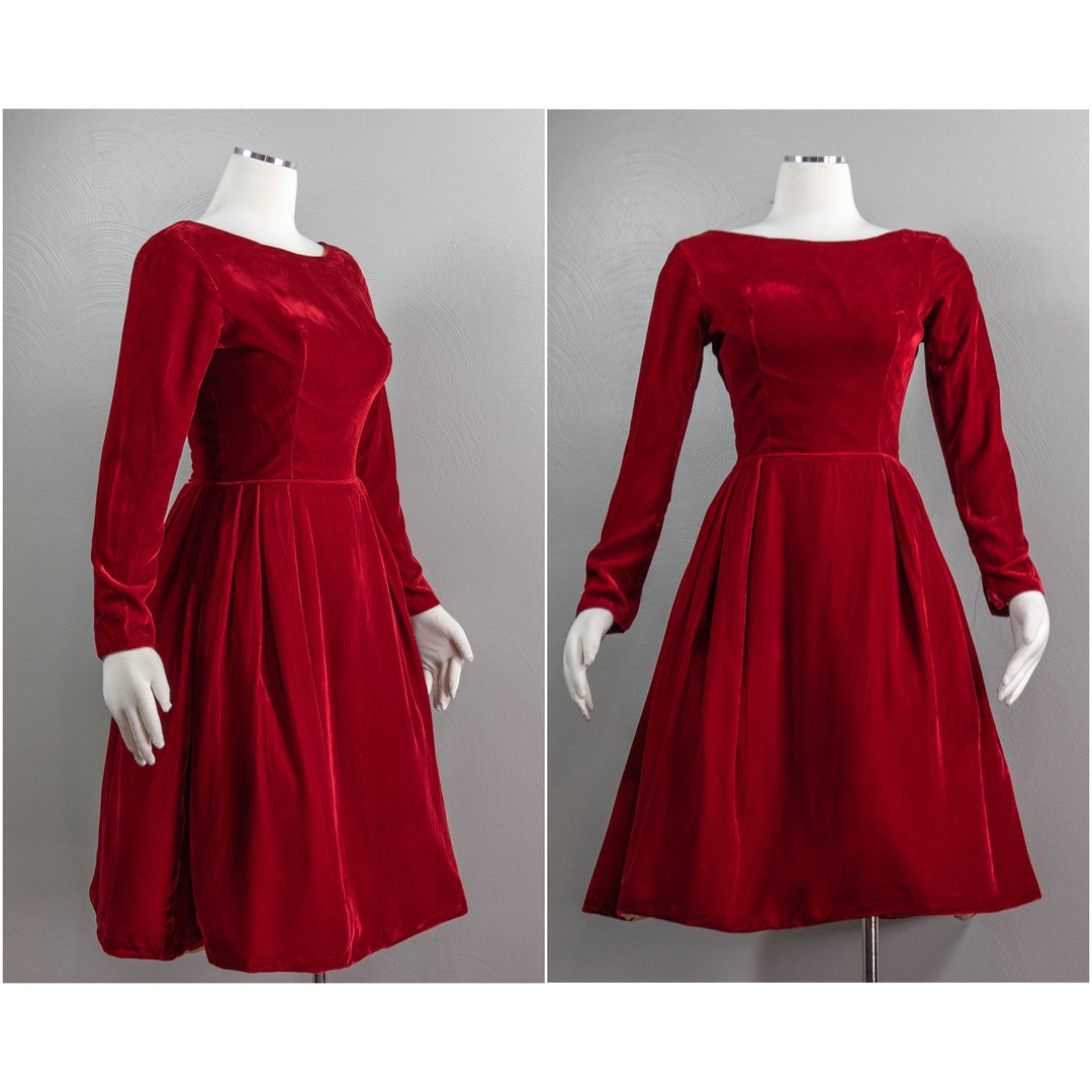Sumptuous 50s/60s Red Velvet Party Dress, Full Circle Skirt, Holiday ...