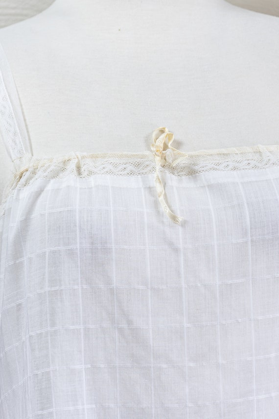 Antique White Cotton 1910s-20s Grid Print Cotton Step… - Gem