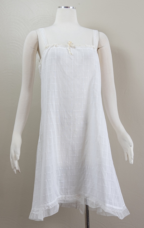 Antique White Cotton 1910s-20s Grid Print Cotton Step… - Gem