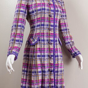 Fun and Funk Purple Plaid Wool Knit Coat, Princesses Seams, Pockets ...
