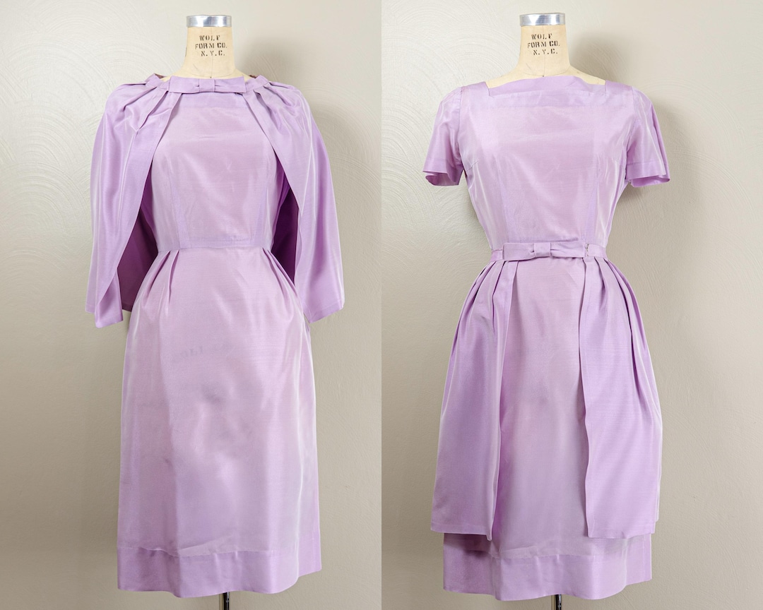 50s Shimmery Lilac Wiggle Dress & Peplum Overskirt | Convertible ...