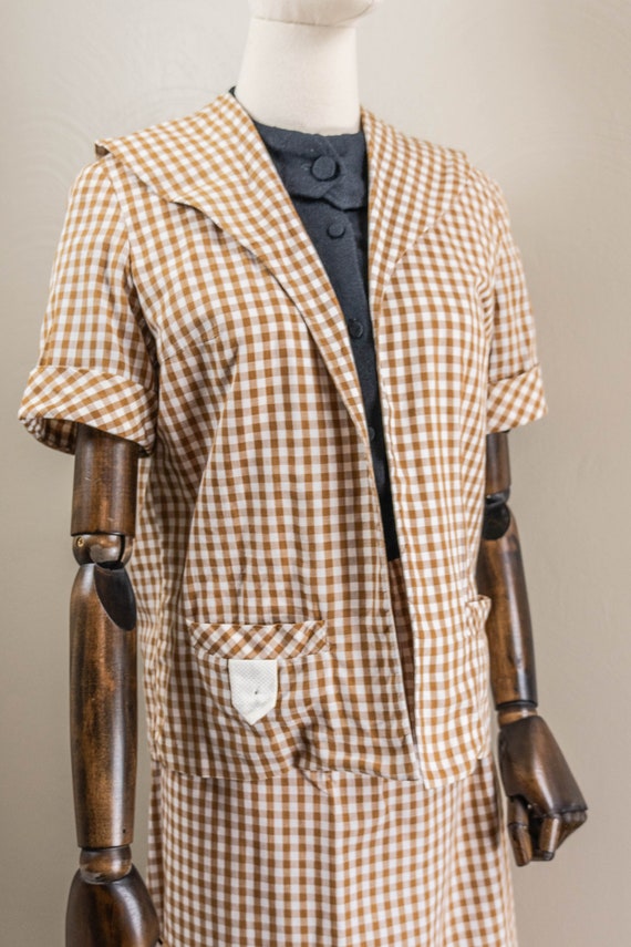 Chic Academia Styled 50s/60s Brown Gingham Suit Set, … - Gem