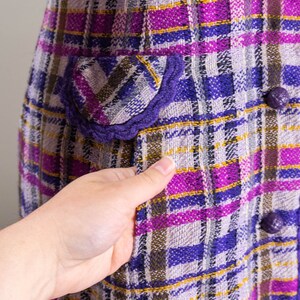 Fun and Funk Purple Plaid Wool Knit Coat, Princesses Seams, Pockets ...
