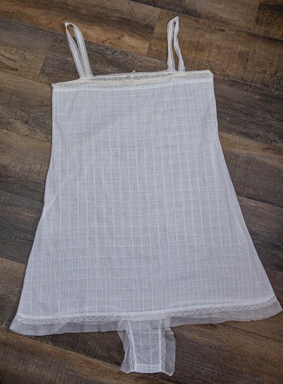 Antique White Cotton 1910s-20s Grid Print Cotton Step… - Gem