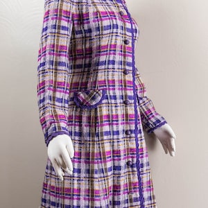Fun and Funk Purple Plaid Wool Knit Coat, Princesses Seams, Pockets ...
