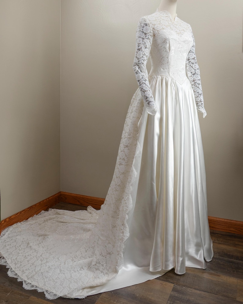 Reserved (do Not Purchase) 1950s Satin & Lace Wedding Gown: Sheer ...