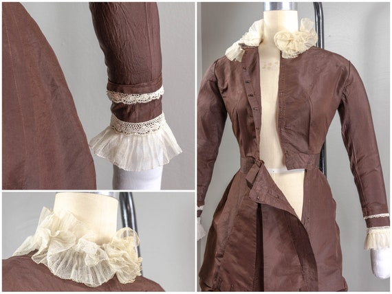 Antique c. 1870s-1880s Brown Silk Taffeta Wrapper Dre… - Gem