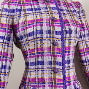 Fun and Funk Purple Plaid Wool Knit Coat, Princesses Seams, Pockets ...