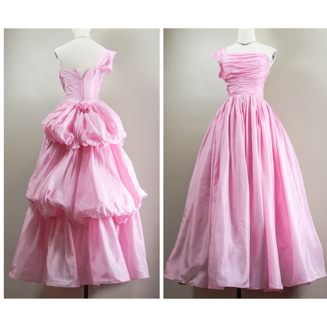 Romantic 50s Pink Taffeta Strapless Ballgown, Bustle Back, Rushed ...