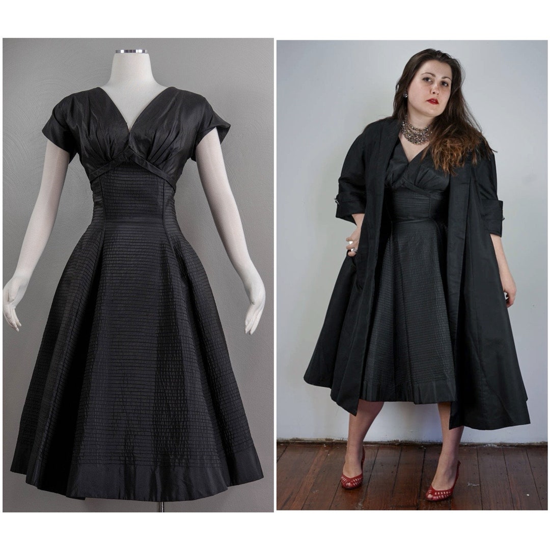 Killer Mollie Parnis Black Taffeta Dress and Silk Faille Swing Coat Set ...