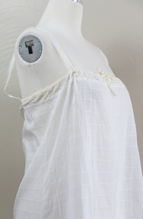 Antique White Cotton 1910s-20s Grid Print Cotton Step… - Gem