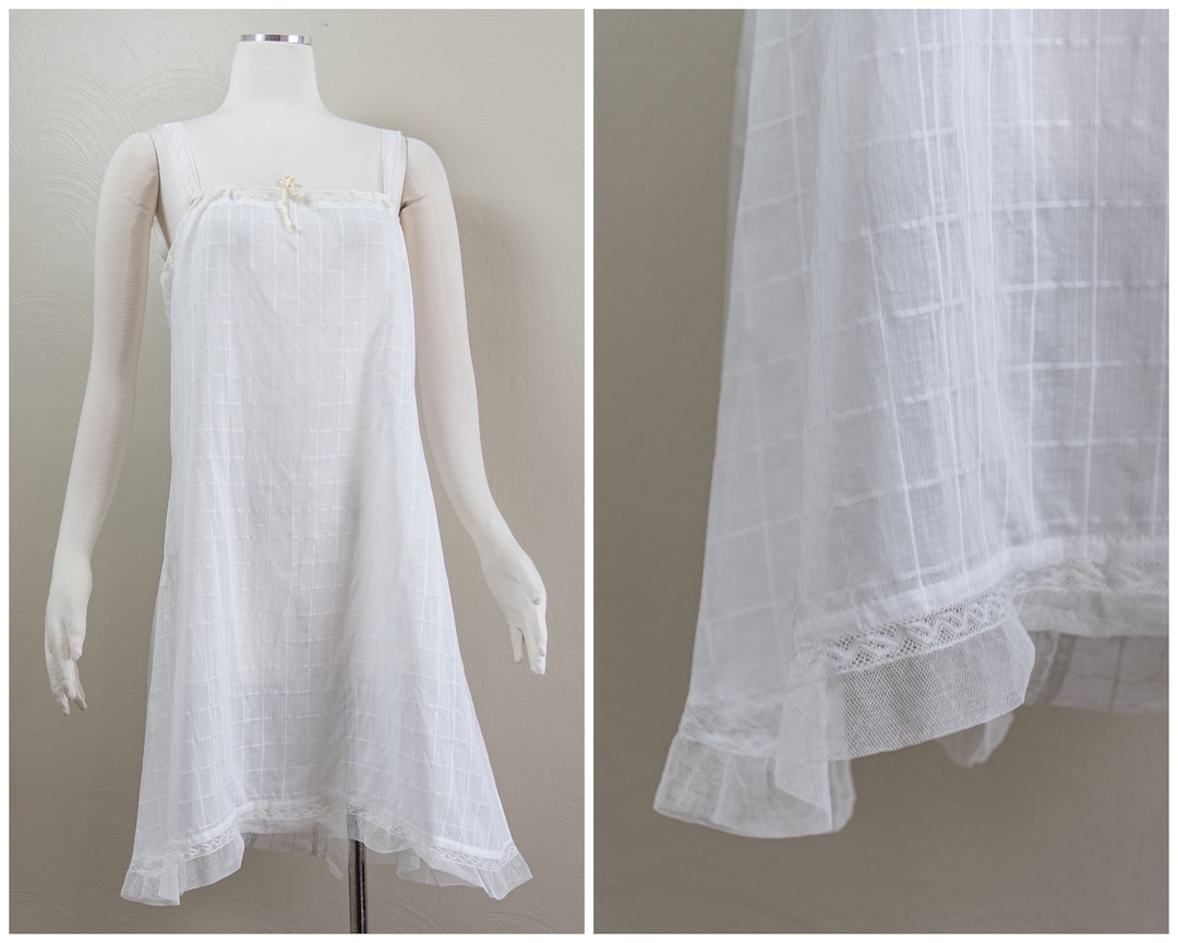Antique White Cotton 1910s-20s Grid Print Cotton Step-ins, Adjustable ...