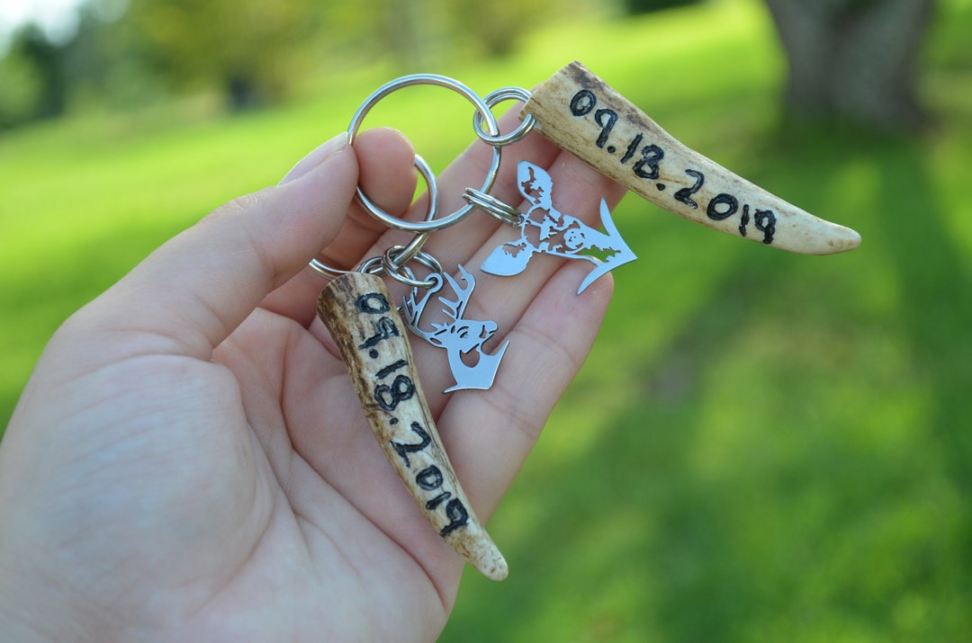 Hand Engraved Deer Antlers With Believe Outdoors© Buck & Doe Keychain ...