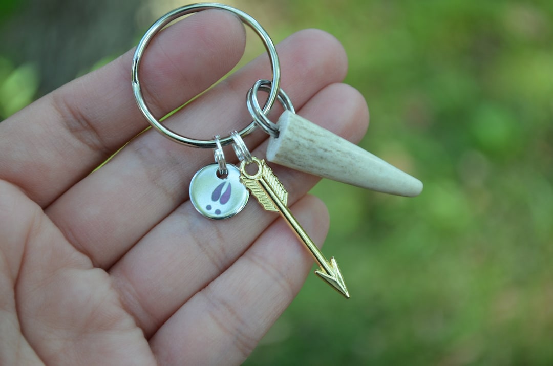 Real Deer Antler Keychain: Arrow & Deer Track Charm - Etsy
