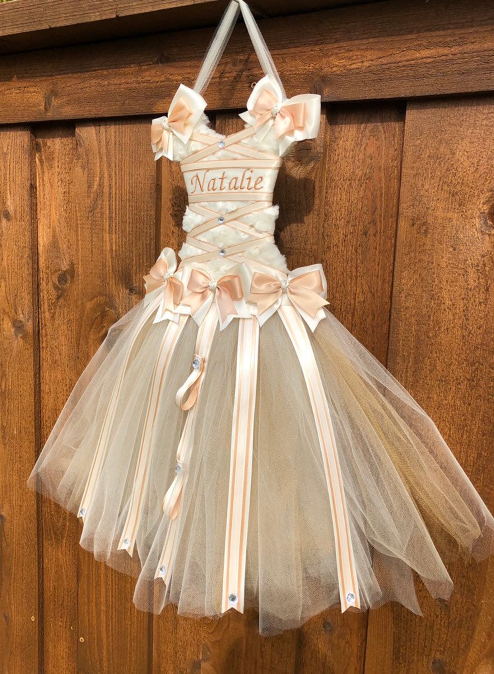 Tutu Hair Bow Holder W/ Headband Holder Ivory and Gold Mini | Etsy