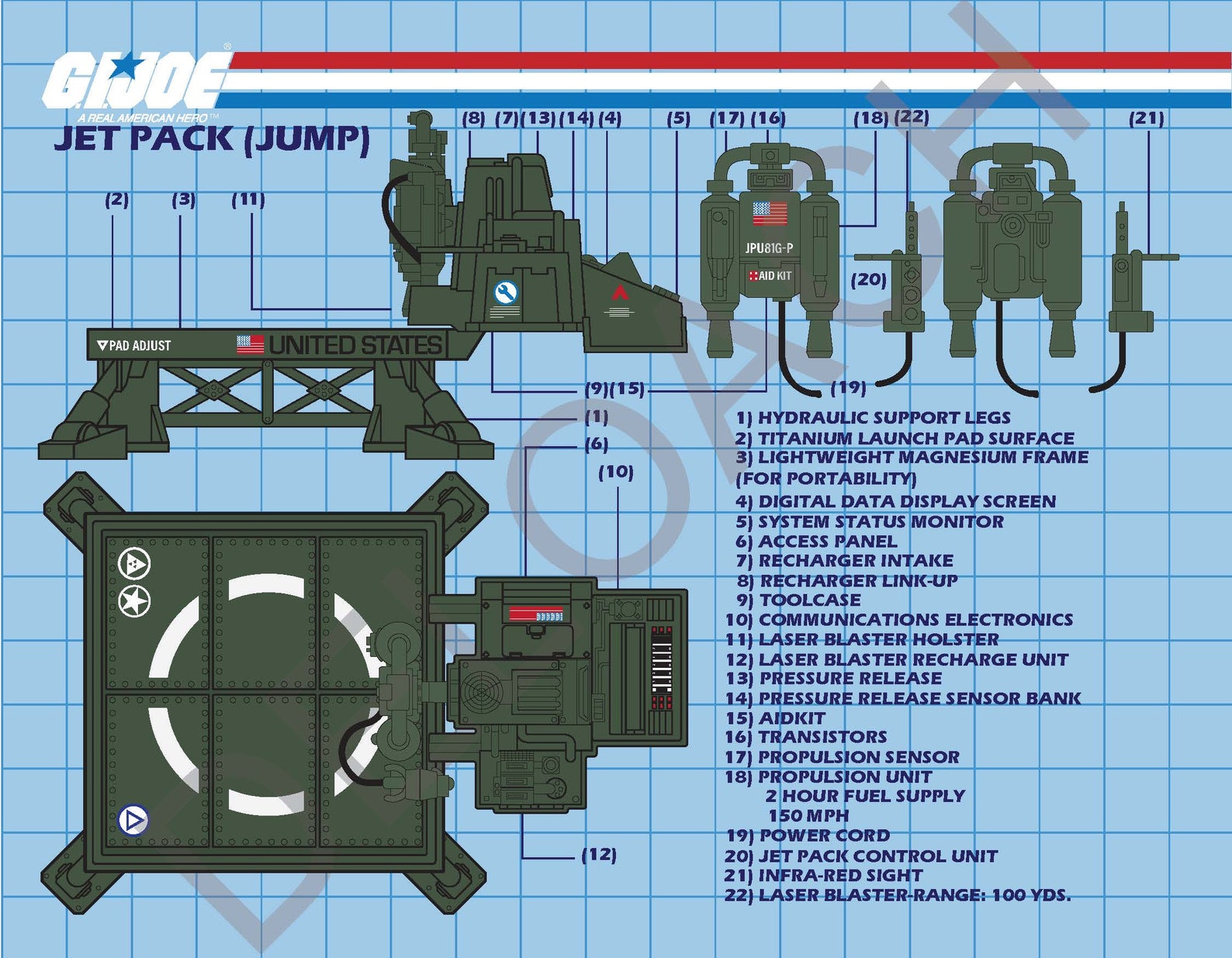 G.I. JOE 1982 JUMP Jet Pack color blueprint | Etsy