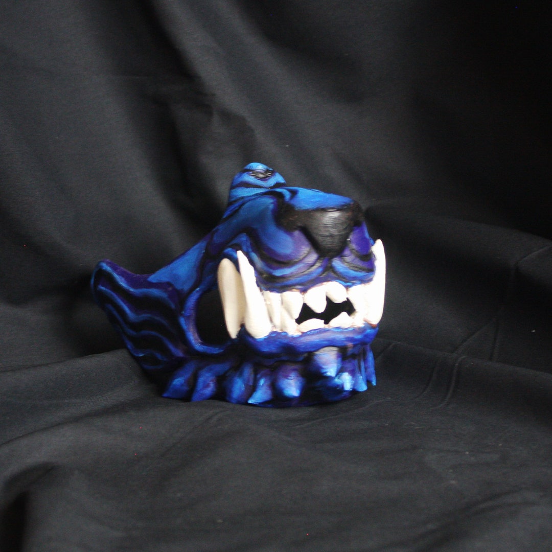 Samurai Wolf Mempo Mask: Blue & Black Bushido Half Mask - Etsy