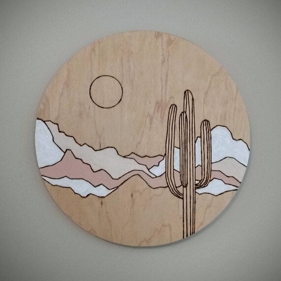 Desert Wood Art Circular Wood Art Desert Art Southwest Art - Etsy