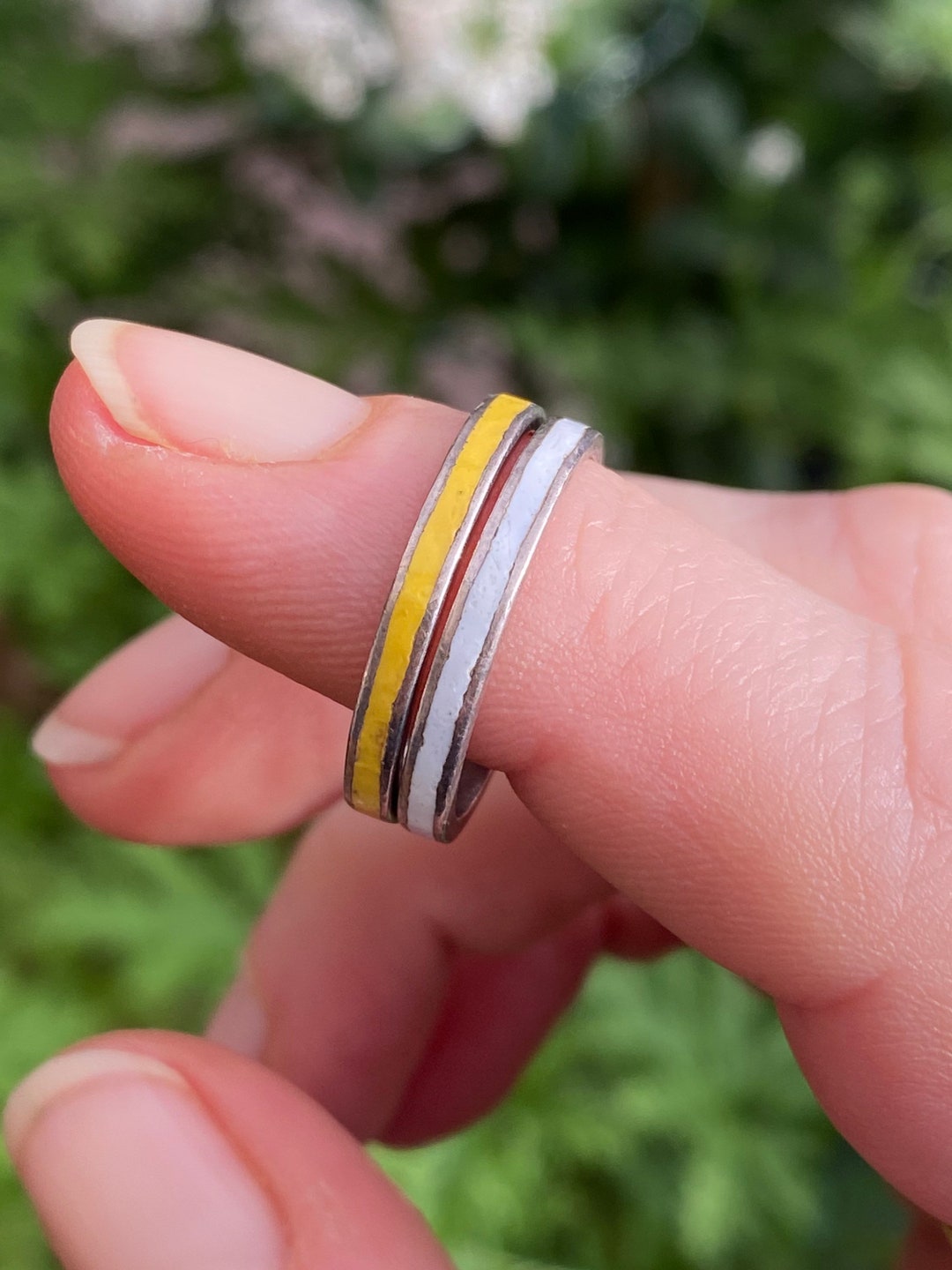 2 Art Deco Cheery Silver/ Enamel Bands - Etsy