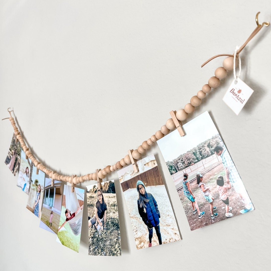 Kids Art Display Wood Bead Garland With Clips Photo Display Photo ...