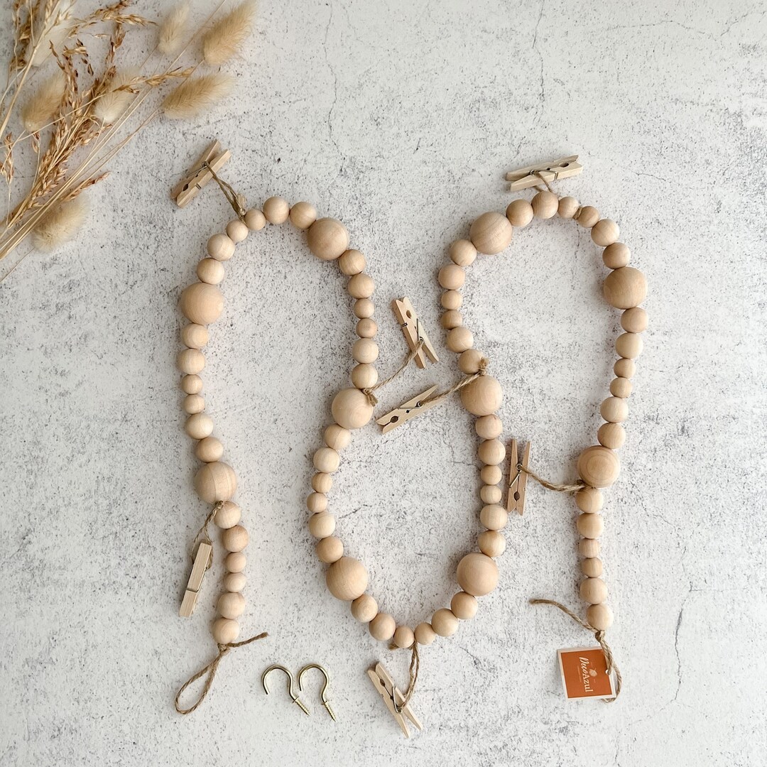 4FT Wooden Bead Garland With Clips, Photo Display, Polaroid Display ...