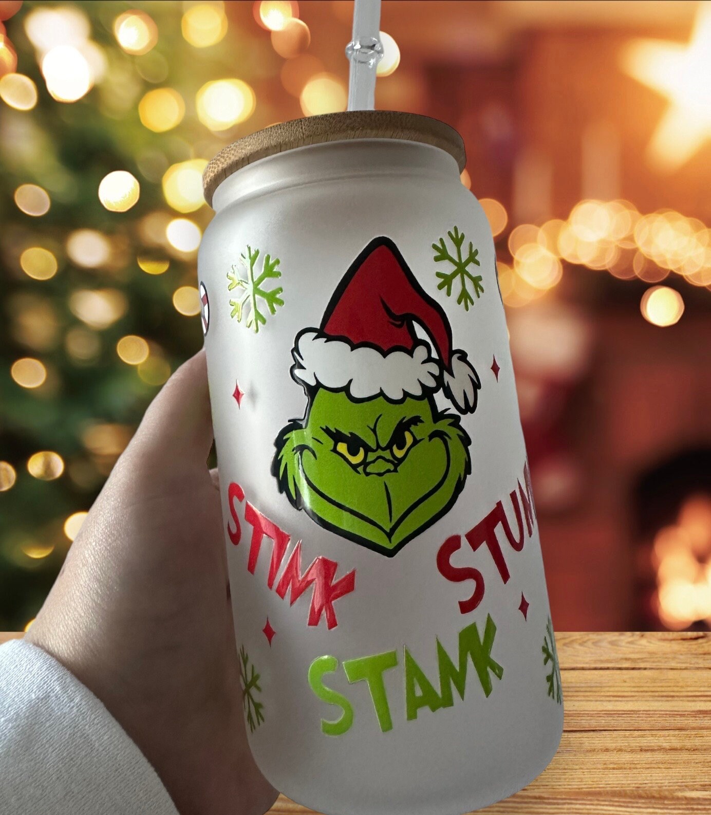 Grinch Stink Stunk Stank 16oz Glass Tumbler With Bamboo Lid - Etsy