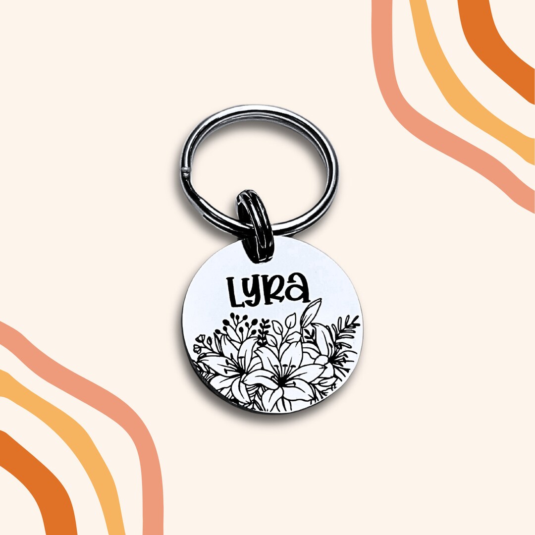 Lily Flower Dog Tag, Custom Engraved Pet ID Tag, Pet Identification Tag ...