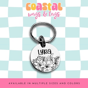 Lily Flower Dog Tag, Custom Engraved Pet ID Tag, Pet Identification Tag ...