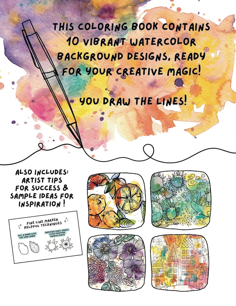 Reverse Coloring Book With Watercolor Backgrounds and Markers - Etsy