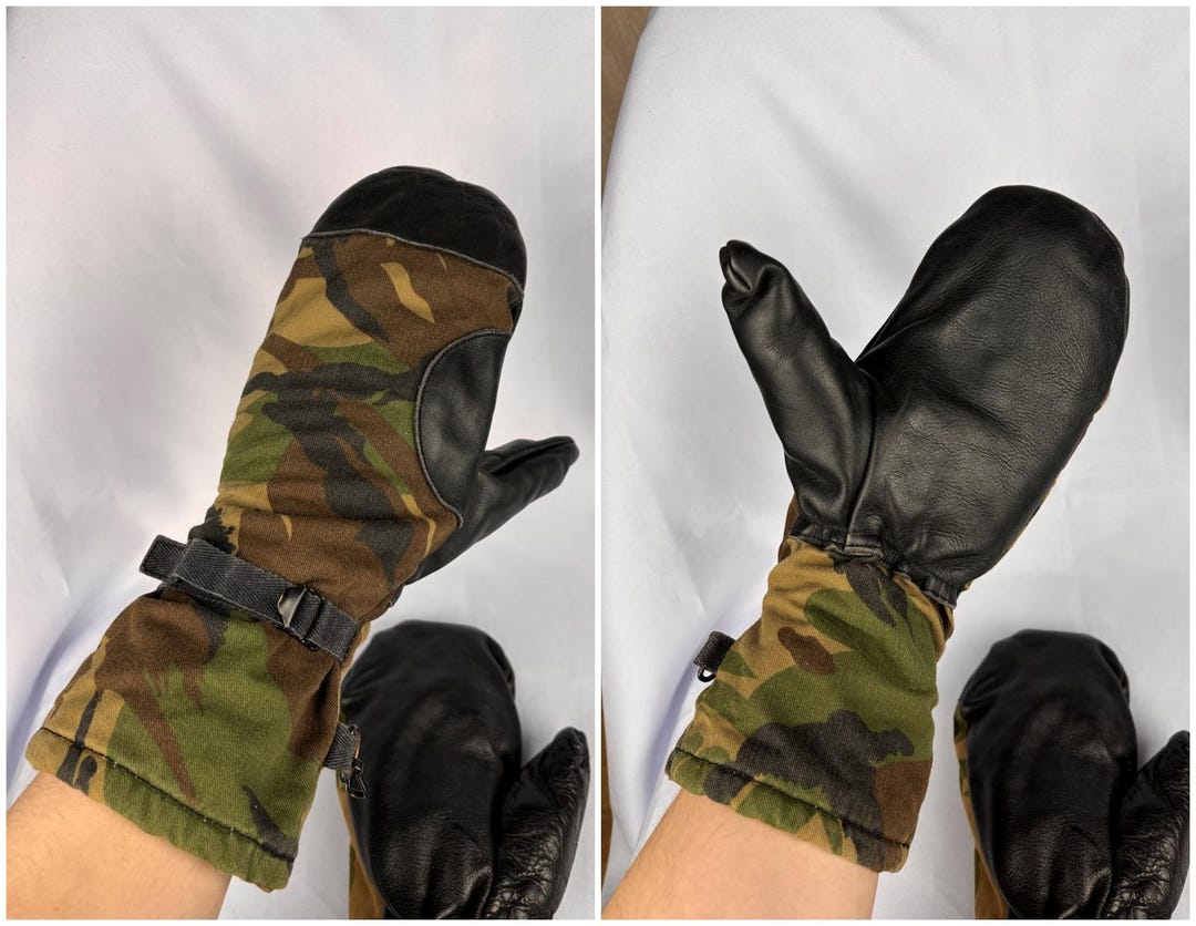 Vintage Mittens Gloves Extreme Cold Weather Dutch Army Military Leather ...