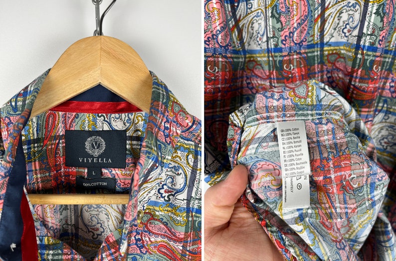 Men's Viyella Paisley Check Pattern Short Sleeve Shirt Size L Vintage ...