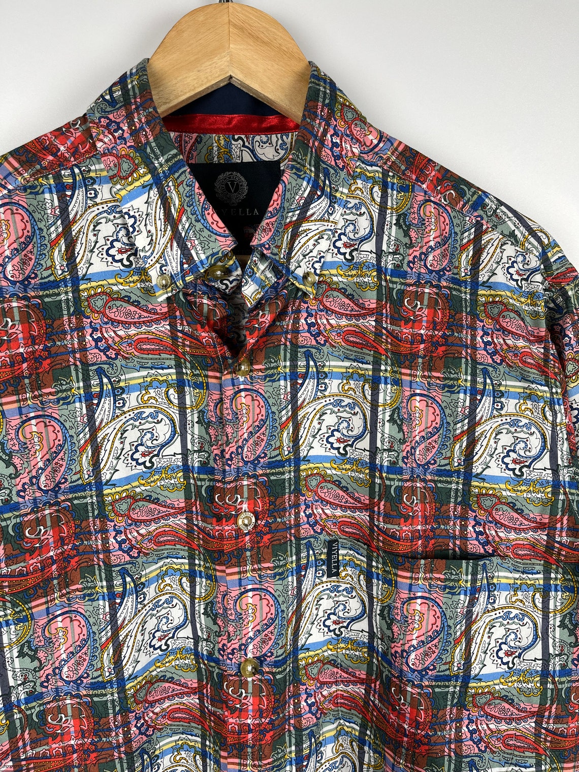 Men's Viyella Paisley Check Pattern Short Sleeve Shirt Size L Vintage ...
