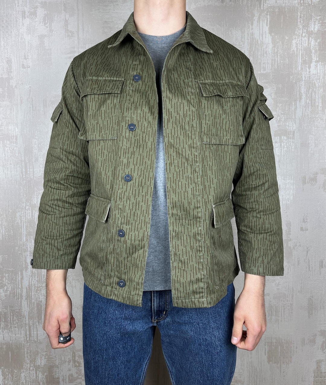 Vintage Military Army Field Jacket Dash Line Camouflage Men's Size ~ S ...