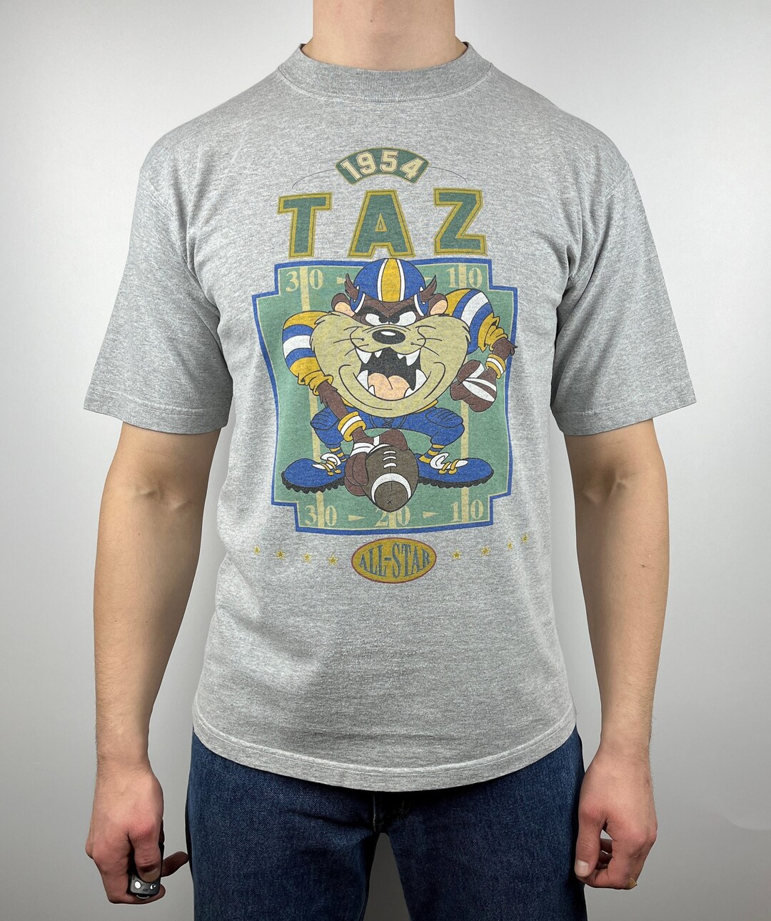 90's Taz NFL Football 1991 Warner Bros Acme Clothing Co Men's T-shirt ...
